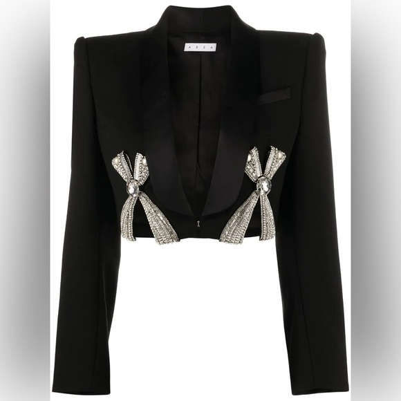 AREA | Jackets & Coats | Area Embellished Bow Cutout Cropped Blazer ...